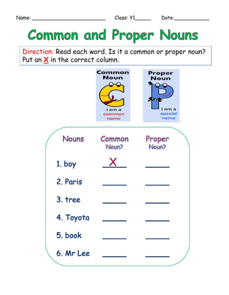Common Proper Nouns Worksheet Grade 1 - CommonWorksheets.com Common Proper Nouns Worksheet Grade 1 - CommonWorksheets.com
