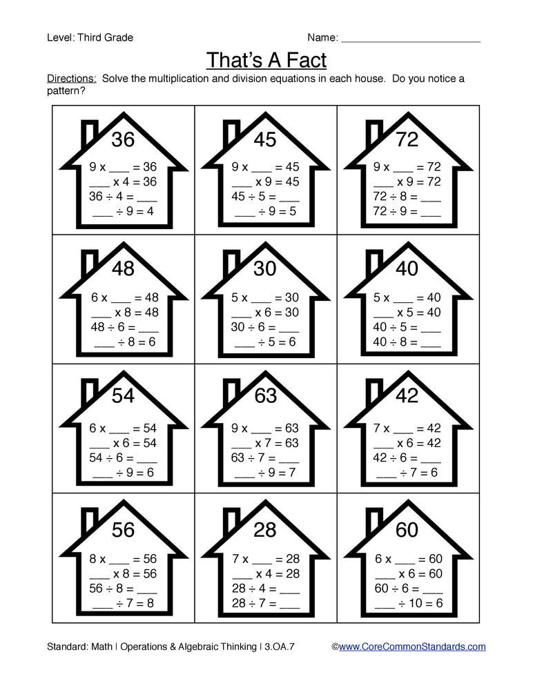 Common Core Math Worksheet Third Grade CommonWorksheets