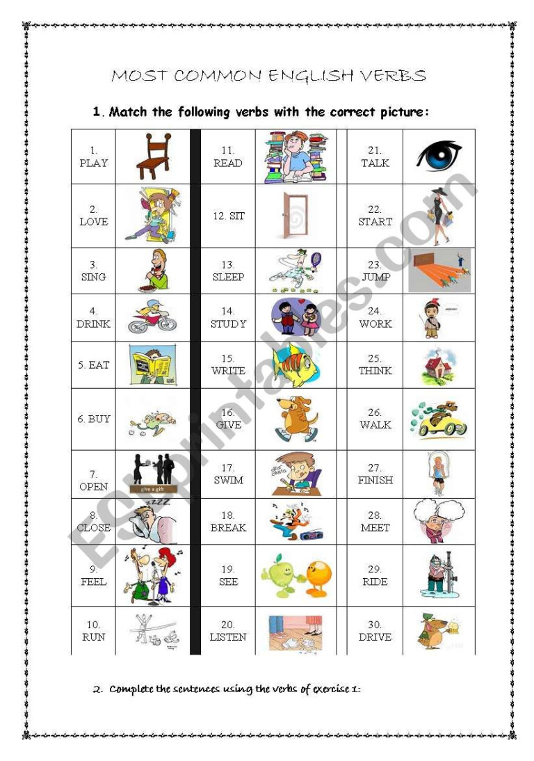 COMMON VERBS ESL Worksheet By Xeili - CommonWorksheets.com COMMON VERBS ESL Worksheet By Xeili - CommonWorksheets.com