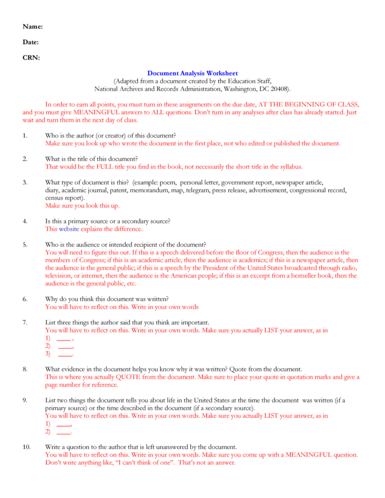 Guidelines Document Analysis Worksheet Name Date CRN Document ... Guidelines Document Analysis Worksheet Name Date CRN Document ...