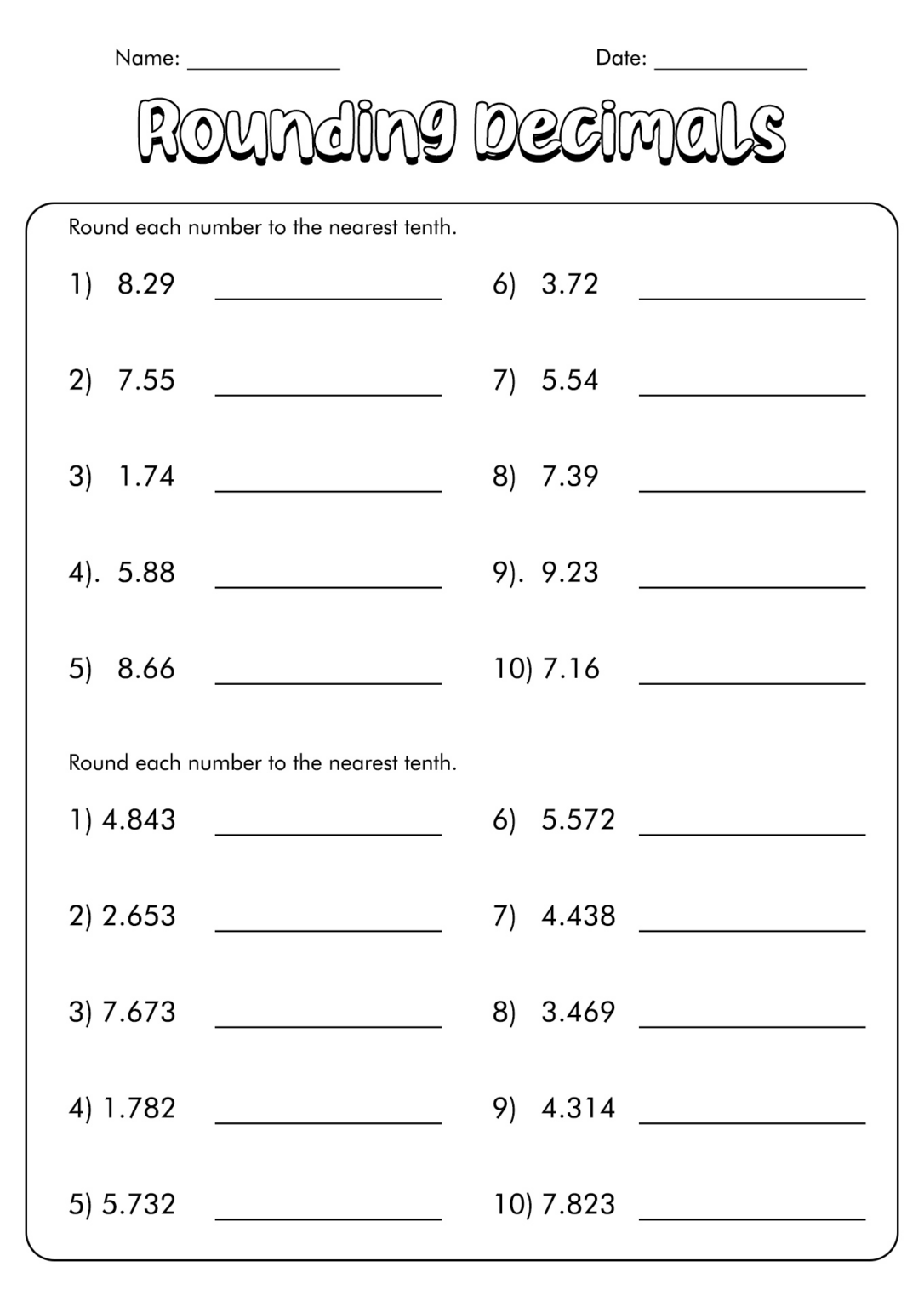 Rounding Decimals Worksheet Common Core - CommonWorksheets.com Rounding Decimals Worksheet Common Core - CommonWorksheets.com
